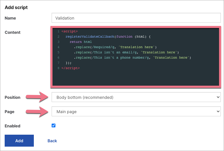 Changing the language of form alert messages | Help Center | Landingi