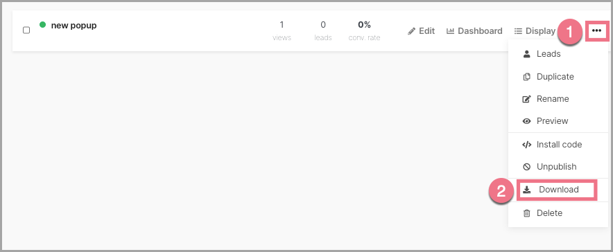 Downloading and importing pop-up to a .popup file | Landingi