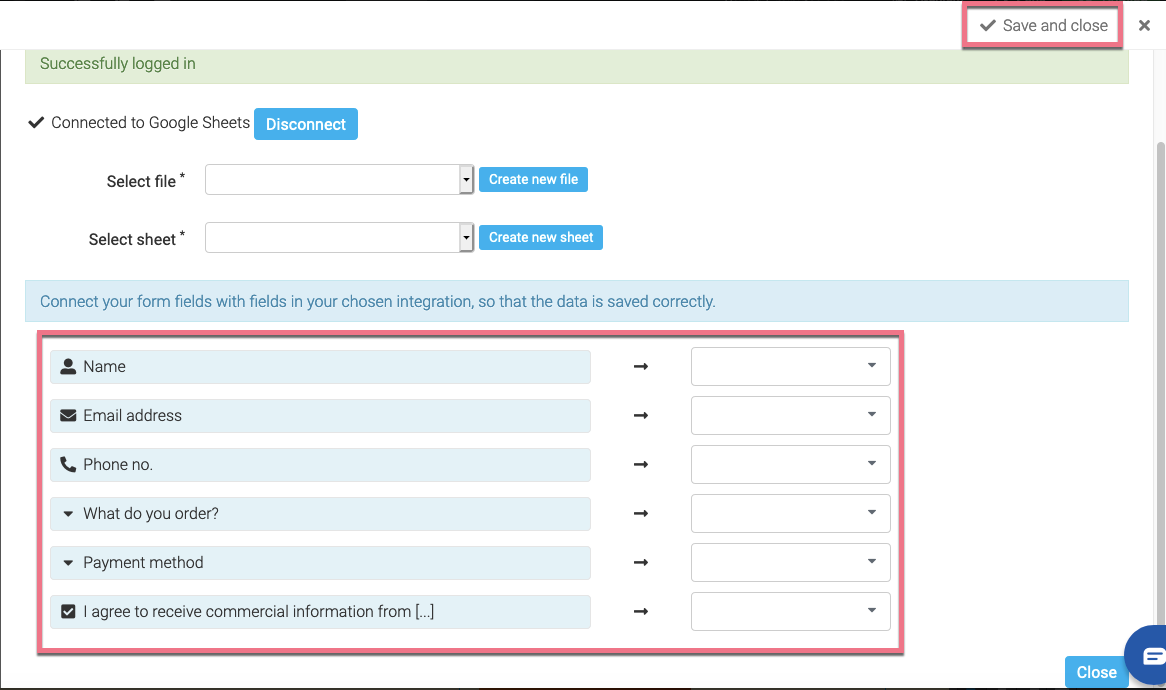 Google Sheets Integration Landingi